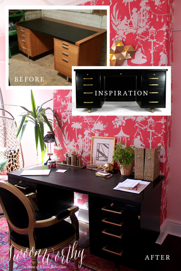 Art Deco Inspired Glam Desk Makeover - Swoon Worthy